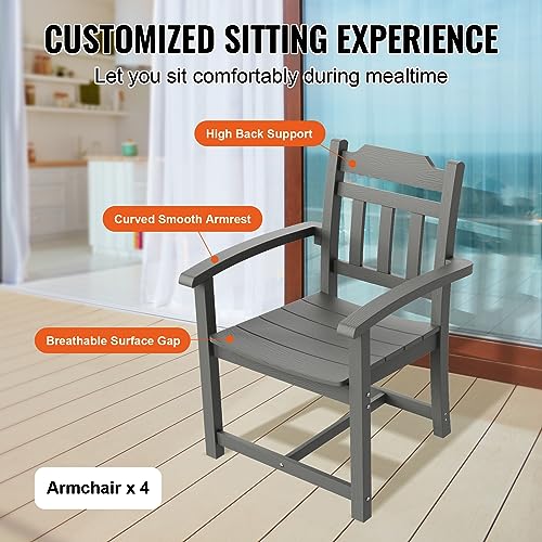 VEVOR 5 Pieces Patio Dining Set, Outdoor Square Furniture Table and Chairs, All Weather Garden Furniture Table Sets, HIPS Small Patio Conversation Set, for Lawn, Deck, Backyard, Poolside, Light Gray