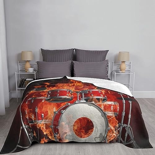 Lightweight Flannel Blanket Small Large All Season Cool Throw Blanket Compatible with Rock Drum Fire Flame Skull Skeleton, Cute Fleece Blanket for Couch Bed Sofa Chair, Queen King Size Blankets