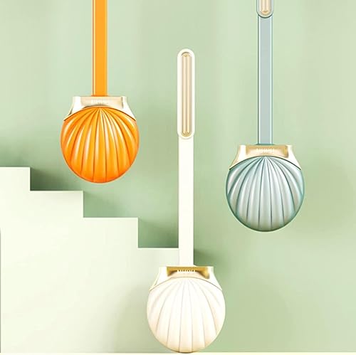 AAMNA Shell Toilet Brush and Holder Wall-Mounted Toilet Cleaning Brushes w/Long Plastic Handle and Soft Silicone Bristles Bathroom Deep Cleaner