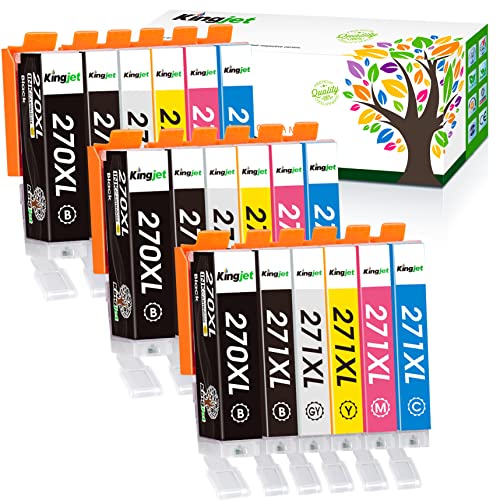 Kingjet Compatible Ink Cartridge Replacement for Canon PGI-270XL CLI-271XL 270XL 271XL for Pixma MG7720 TS8020 TS9020 Printer, 3 Sets High Yield with Grey (6 Color)