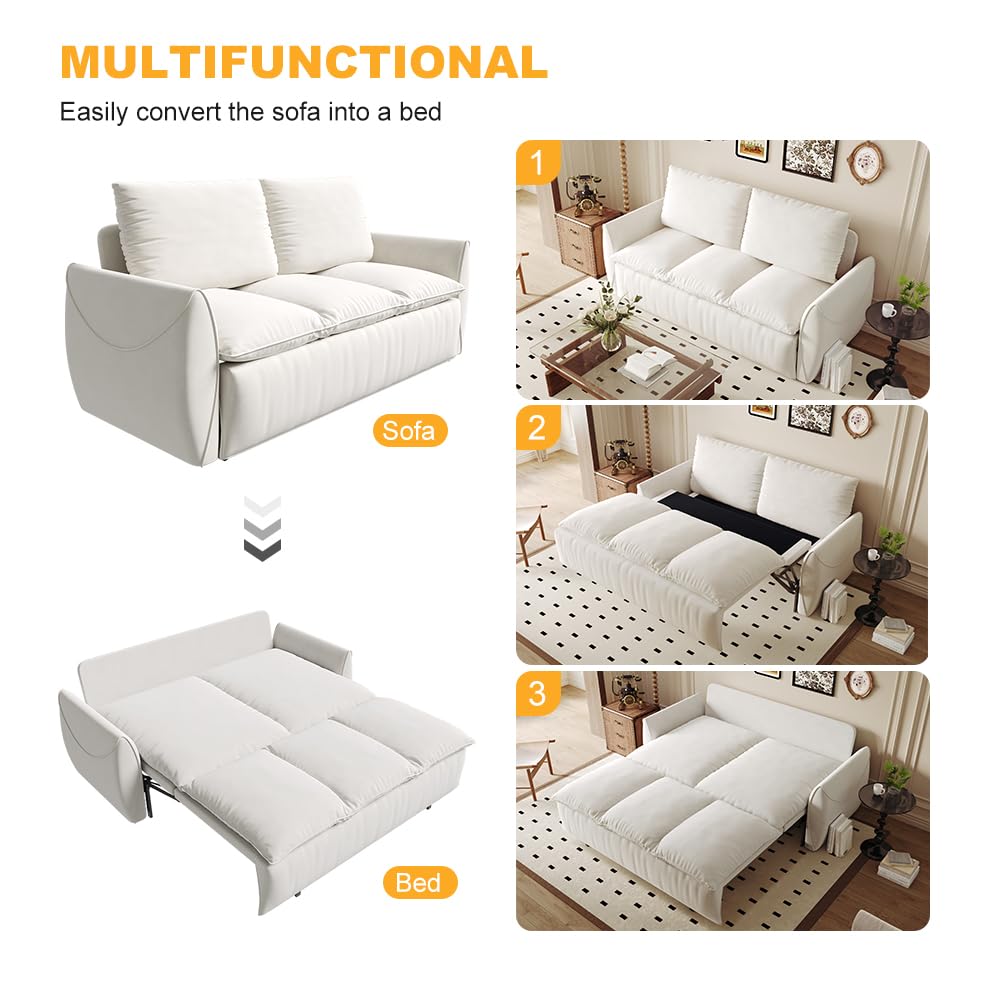 70.9" Convertible Queen Size Sleeper Sofa Bed, Folding Futon Loveseat Pull Out Couch Modern Hydraulic System Pullout Sofabed Cloud Daybed with Detachable Cushions for Living Room Office Apartment