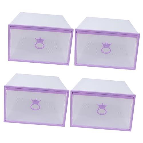 Amosfun 4pcs Box Plastic Shoe Storage Box Shoe Storage Cubes Sneaker Drawers Out Shoe Drawer Boot Drawer Shoes Clear Stackable Shoe Drawer Folding Shoe Rack Organizer Purple High Heel