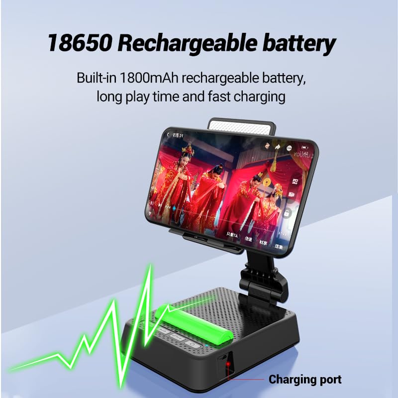 VIGROS Cell Phone Stand with Wireless Bluetooth 5.2 Speaker for Desk Anti-Slip Base HD Stereo Sound for Home and Outdoors with Speaker Compatible with iPhone Cell Phone Tablets