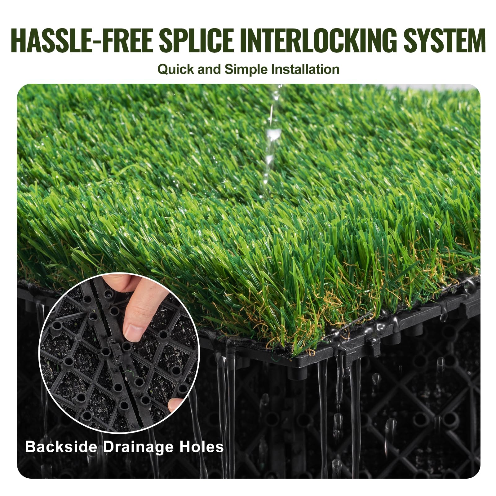 VEVOR Artifical Grass Tiles Interlocking Turf Deck Set, 9 Pack - 12"x12", Synthetic Fake Grass Self-draining Mat Flooring Decor Pad, Perfect for Multi-Purpose Indoor Outdoor Entryway Scraper Dog Mats