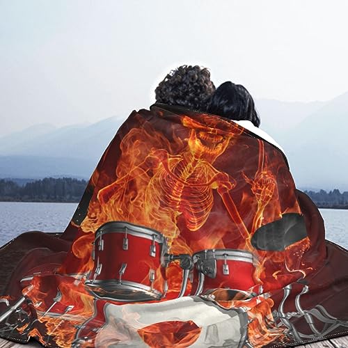 Lightweight Flannel Blanket Small Large All Season Cool Throw Blanket Compatible with Rock Drum Fire Flame Skull Skeleton, Cute Fleece Blanket for Couch Bed Sofa Chair, Queen King Size Blankets