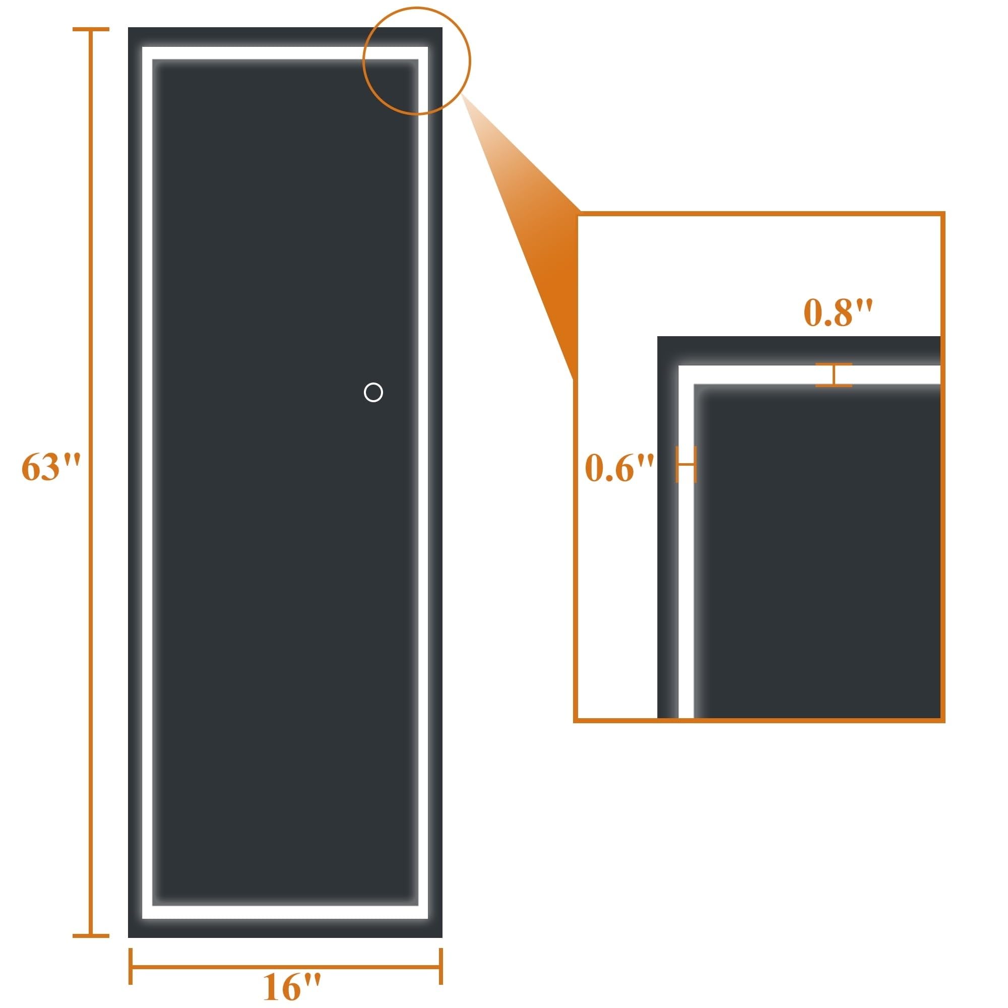 DaNeti 63"x16" LED Floor Mirror Aluminum Alloy Frame Right Angle Full Length Mirror with Bracket,Slive