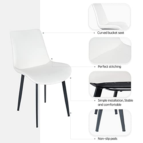 Miereirl Dining Chairs Set of 4 with PU Cushion Mid Century Modern Metel Legs for Indoor Kitchen & Dining Room Chairs Comfortable Chairs Suitable for Home Coffee White