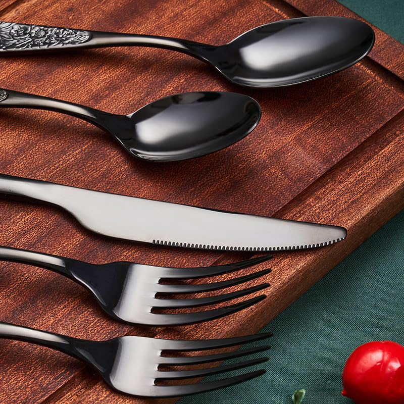 Taiyoko Silverware Set Flatware 32-Piece Retro Cutlery,Mirror Polished,Stainless Steel,Kitchen Utensils Tableware Service with Steak Knives Dinner Fork Knife Spoon