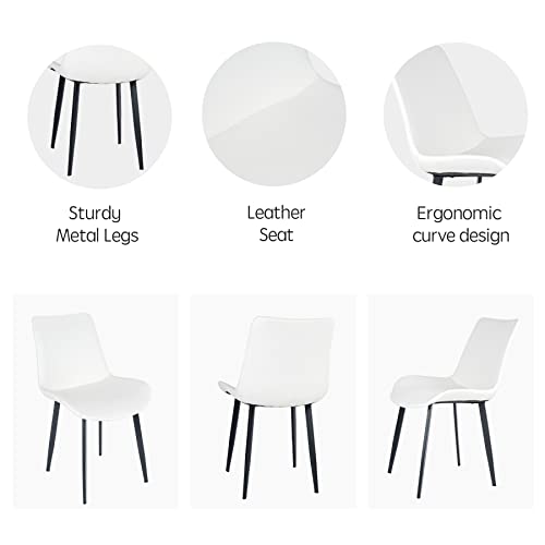 Miereirl Dining Chairs Set of 4 with PU Cushion Mid Century Modern Metel Legs for Indoor Kitchen & Dining Room Chairs Comfortable Chairs Suitable for Home Coffee White