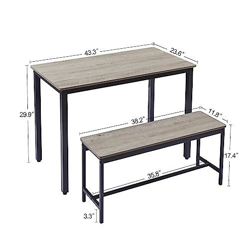 CANJUXK Dining Table Set, Bar Table with 2 Dining Benches, Kitchen Table Counter with Chairs, Industrial for Kitchen Breakfast Table, Living Room, Party Room, Grey.43.3″L x 23.6″W x 29.9″H