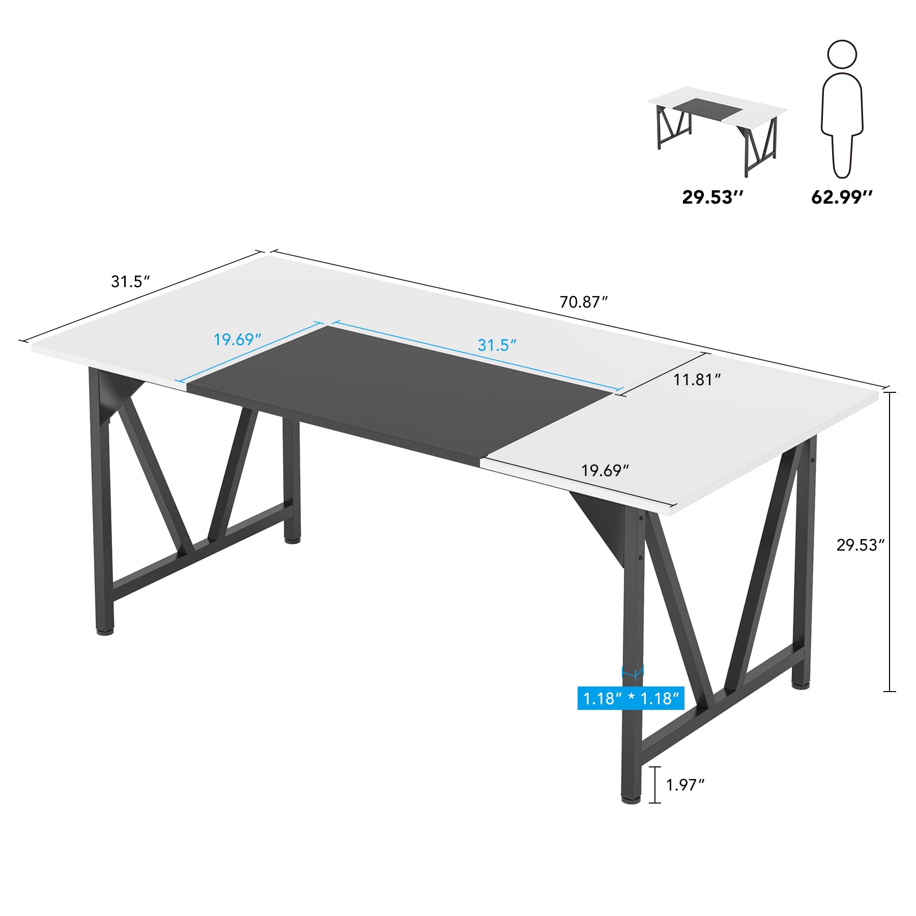 Tribesigns 71'' Large Dining Table for 6-8 Peoples, Modern Wood Kitchen Tables with Splicing Board, Rectangle Dinner Dining Room Table with Heavy-Duty M-Shapped Metal Frame