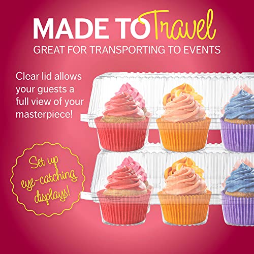 Plastic Cupcake Containers Boxes | 6 Compartment β 42 Pack | Disposable High Dome Dozen Cupcake Holder With Lid Bulk | Extra Sturdy Stackable Cupcake Boxes | Durable Muffin Packaging Transporter To Go