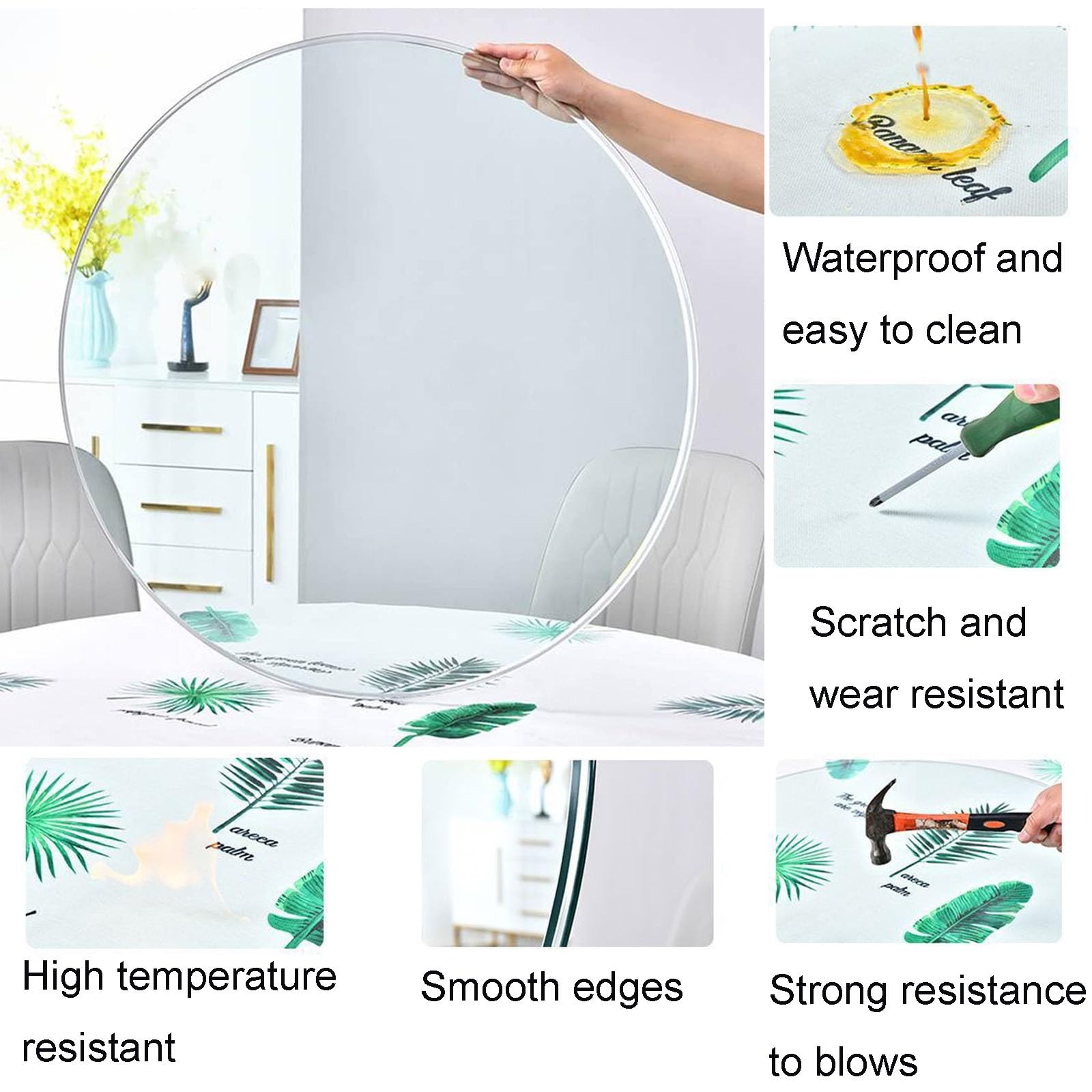SAGIDAR Round Tempered Glass, Tempered Glass Round Table Top, Round Glass Table Top, Round Dining Table, Glass Dining Transparent Round Glass Table Top, 15IN 20IN 30IN 35IN 40IN