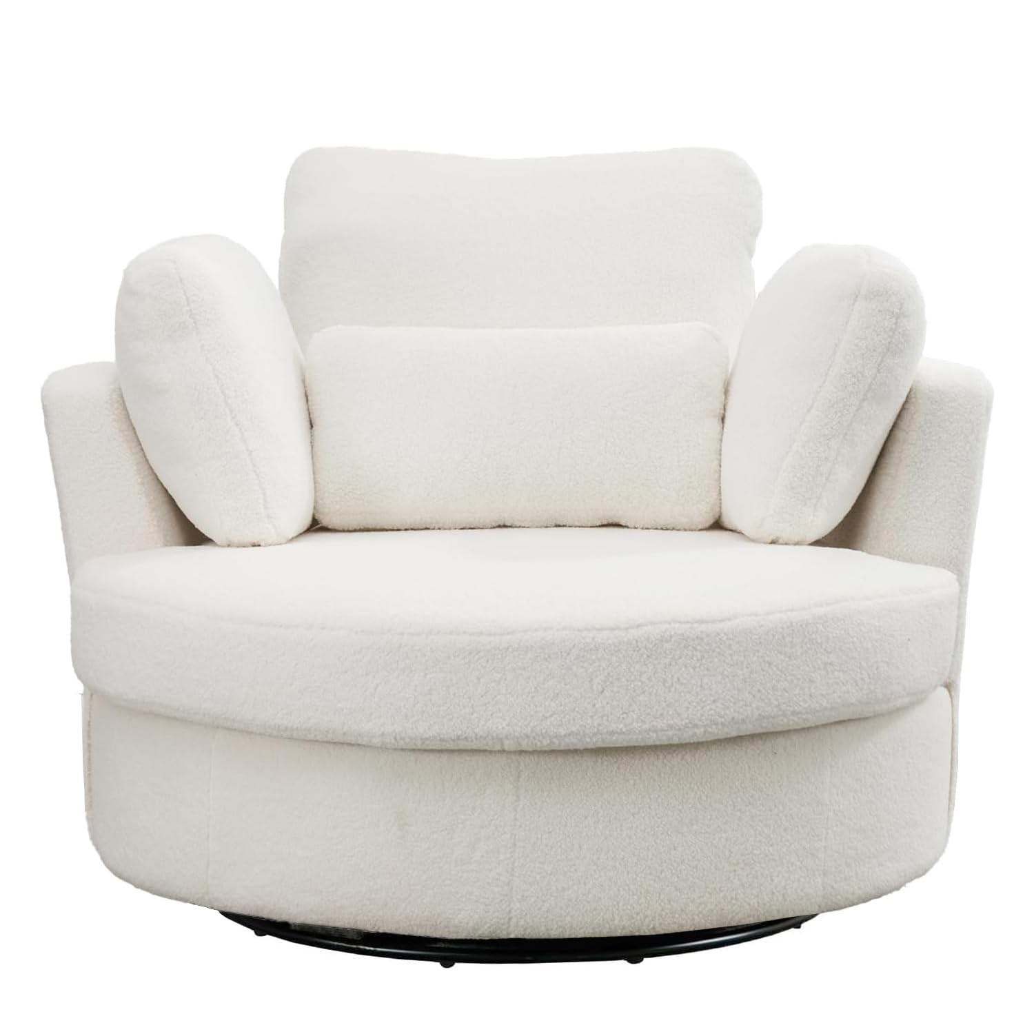 Swivel Accent Barrel Chair Oversized Modern Akili Upholstered Sofa Lounge Club Leisure Chair Round Chair for Hotel Living Room(White Polyester)