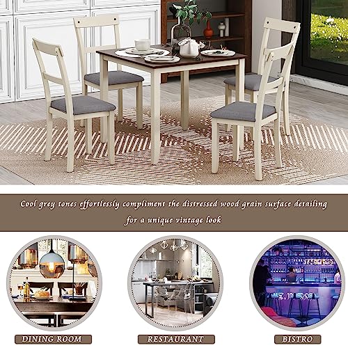 WOZNLA Comfortable Room 5-Piece Classic Counter Height Dining Set-Elegant Wood Kitchen Table, Padded Chairs-Ideal for Family Gatherings, Onesize, Brown
