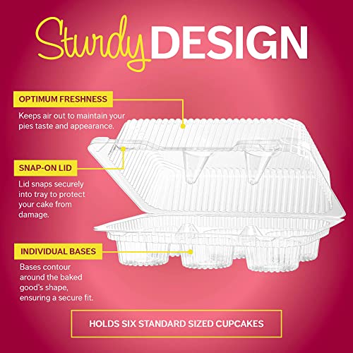 Plastic Cupcake Containers Boxes | 6 Compartment β 42 Pack | Disposable High Dome Dozen Cupcake Holder With Lid Bulk | Extra Sturdy Stackable Cupcake Boxes | Durable Muffin Packaging Transporter To Go
