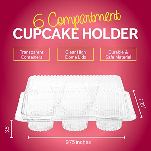 Plastic Cupcake Containers Boxes | 6 Compartment β 42 Pack | Disposable High Dome Dozen Cupcake Holder With Lid Bulk | Extra Sturdy Stackable Cupcake Boxes | Durable Muffin Packaging Transporter To Go