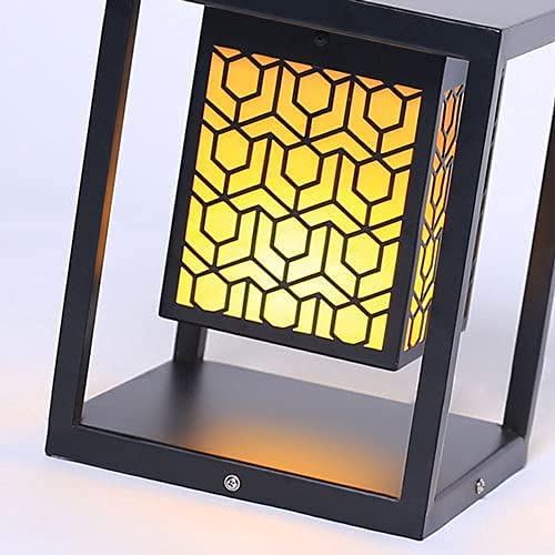 Mrdsre Chinese Style Solar Column Lights Black Finish Square Solar Column Light Post Lantern Stainless Steel Waterproof Outdoor Light Rainproof Waterproof Pillar Lamp Courtyard Lamp Garden Villa Lands
