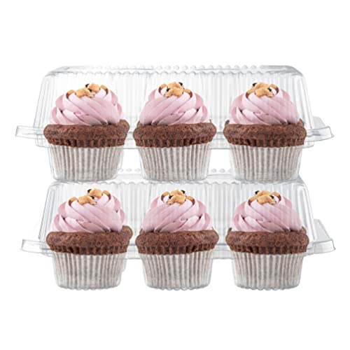 Plastic Cupcake Containers Boxes | 6 Compartment β 42 Pack | Disposable High Dome Dozen Cupcake Holder With Lid Bulk | Extra Sturdy Stackable Cupcake Boxes | Durable Muffin Packaging Transporter To Go
