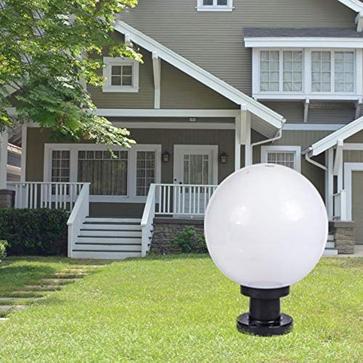 SHREALMS Outdoor Post Lights Waterproof Rainproof Modern Exterior Column Lantern Pillar Light, Black Cast Aluminum Kit White Globe Acrylic Shade - Courtyard Landscape Lighting Fixture