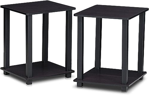 Set of 2 Black Side End Tables for Small Spaces with Storage Living Room Bedroom