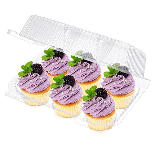 Plastic Cupcake Containers Boxes | 6 Compartment β 42 Pack | Disposable High Dome Dozen Cupcake Holder With Lid Bulk | Extra Sturdy Stackable Cupcake Boxes | Durable Muffin Packaging Transporter To Go