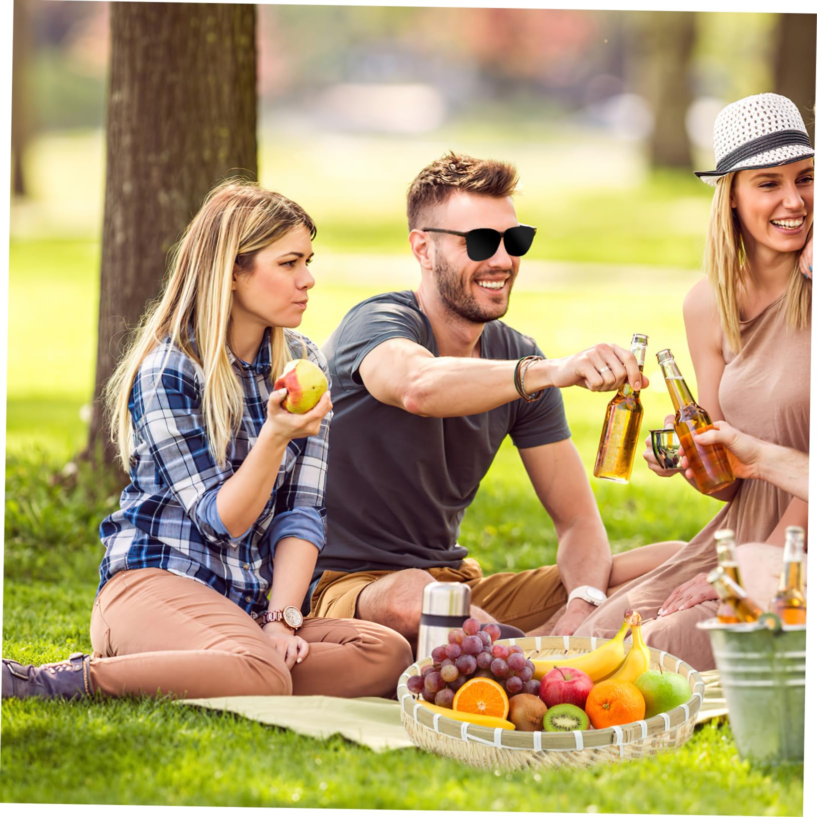 Alipis 3Pcs bamboo three piece set Bread Basket Tray wicker food shallow plate fruit rattan basket wicker basket tray fruit display basket Rattan Bread Basket wicker tray dining table egg