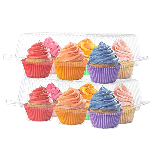 Plastic Cupcake Containers Boxes | 6 Compartment β 42 Pack | Disposable High Dome Dozen Cupcake Holder With Lid Bulk | Extra Sturdy Stackable Cupcake Boxes | Durable Muffin Packaging Transporter To Go