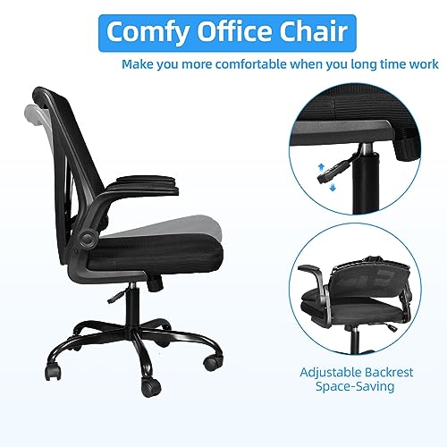 Foldable Executive Mesh Office Chair Ergonomic Swivel Task Computer Desk Chair (Black)
