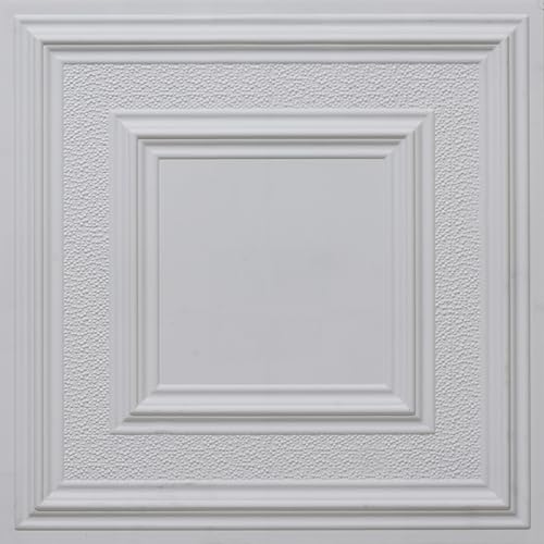 From Plain To Beautiful In Hours 349 Savannah PVC 2' x 2' Glue-up Ceiling Tile (Covers / 40 sq.ft), White Matte, 10 Piece