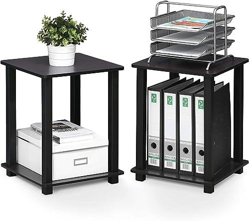 Set of 2 Black Side End Tables for Small Spaces with Storage Living Room Bedroom