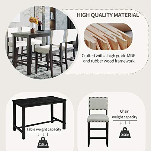 WOZNLA 6-Piece Counter Height Dining Set - Kitchen DiningTable Set with Shelf, 4 Chairs, and Bench - Versatile Dining Room and Kitchen Furniture