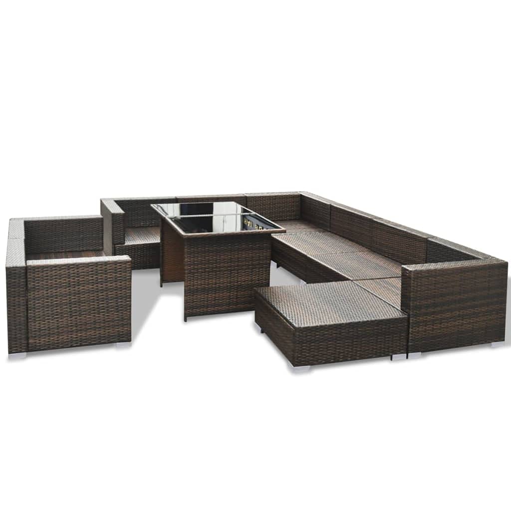 GOLINPEILO 10 Piece Outdoor Patio Furniture Sectional Sofa Set with Cushions & Coffee Table, All Weather Wicker Conversation Set for for Yard,Garden or Poolside, Poly Rattan Brown -AA