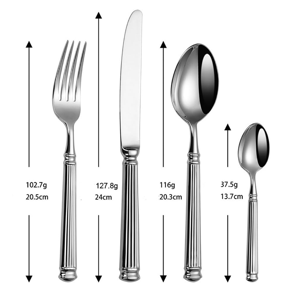 Taiyoko Silverware Set Flatware Stainless Steel Cutlery Striped Mirror Polished Kitchen Utensils Tableware Service with Steak Knives Dinner Fork Knife Spoon