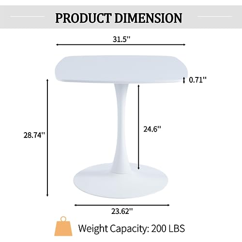 ANDORON Square Dining Table, 32 Inches Kitchen Tulip Table for 2-4 People with MDF Top and Metal Base, Modern Small Space Room Circle Table, End Table Leisure Coffee Side Table (32" - Square, White)