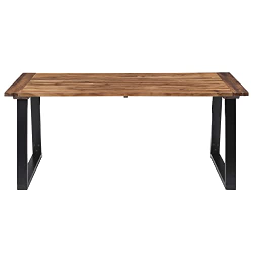 Tidyard Dining Table Acacia Wood with Oil Finish Tabletop Powder-Coated Metal Frame Accent Table for Kitchen Bistro Living Room 70.9 x 35.4 Inch