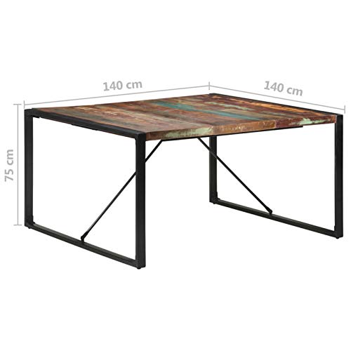 Tidyard Dining Table Rough Raclaimed Wood Tabletop Dinner Table Powder-Coated Steel Legs for Kitchen, Bistro, Restaurant, Home Furniture 55.1 x 55.1 x 29.5 in