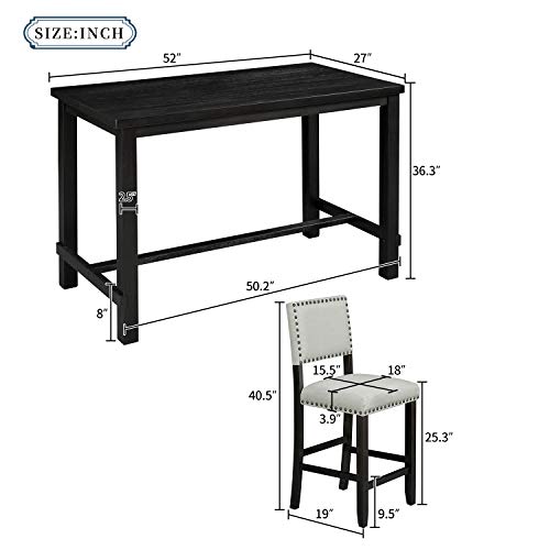 WOZNLA 6-Piece Counter Height Dining Set - Kitchen DiningTable Set with Shelf, 4 Chairs, and Bench - Versatile Dining Room and Kitchen Furniture