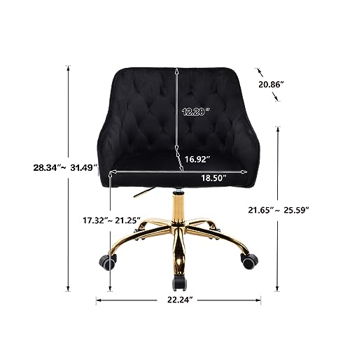 TRIPLE TREE Office Desk Chair with Wheels, Modern Swivel Shell Chair with Tufted Wide Back, Comfortable Adjustable Swivel Computer Task Chairs for Home,Office, Make Up, Bedroom, Small Space, Black…