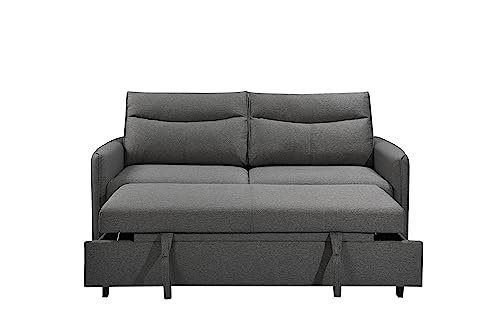 3-In-1 Loveseat Futon Sofa Convertible Queen Size Bed,74.41" Modern Fabric Upholstered Couch w/Pull Out Sofabed, 2 Seater Love Seat Lounge Chaise w/Reclining Backrest, Furniture for Living Room