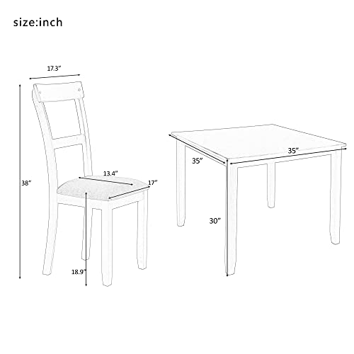WOZNLA Comfortable Room 5-Piece Classic Counter Height Dining Set-Elegant Wood Kitchen Table, Padded Chairs-Ideal for Family Gatherings, Onesize, Brown
