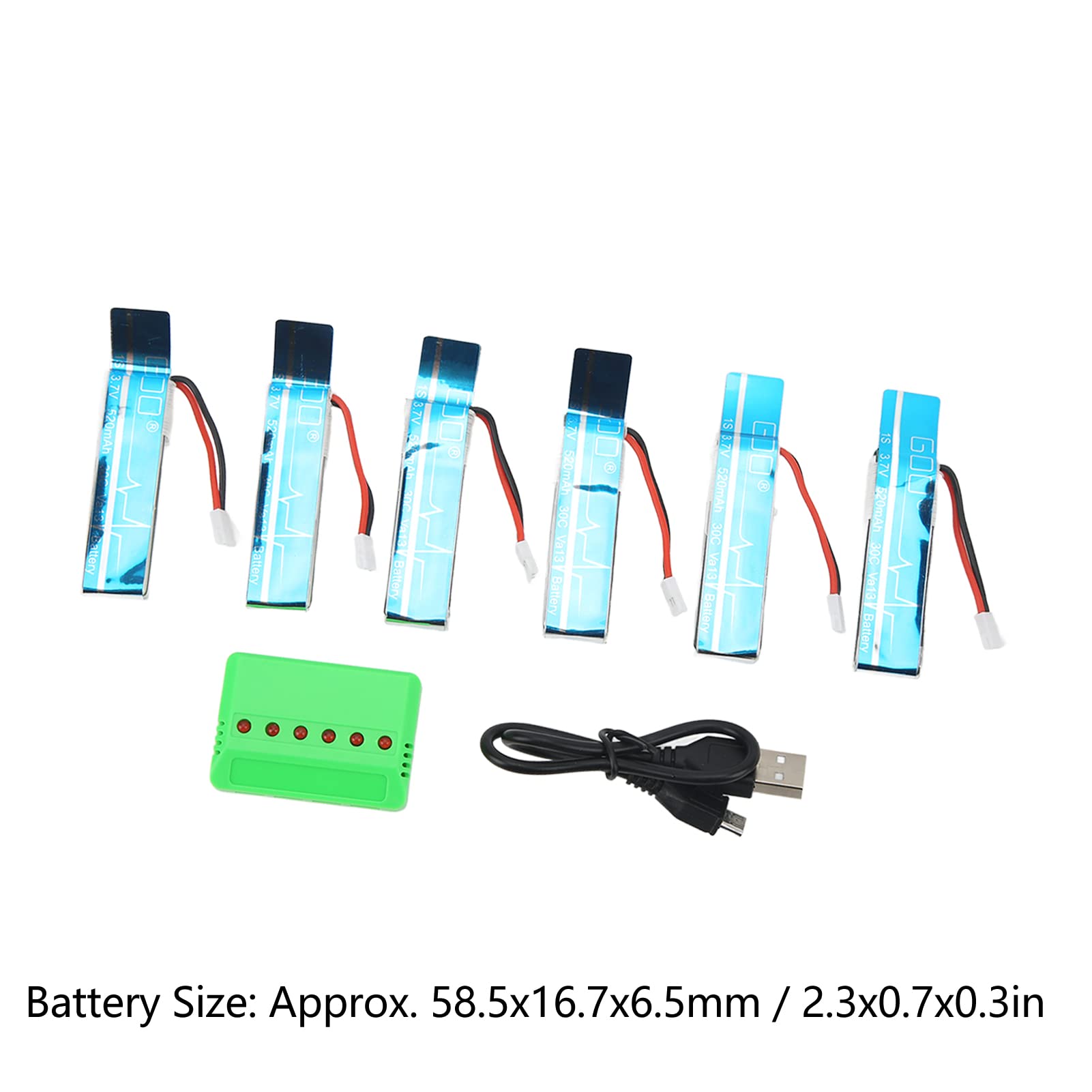 NestNiche 3.7V 520mAh Li-ion Battery, 6 PCS Lightweight High Discharge Rate RC Batteries with Charger Cable for RC Airplane Helicopter Models, Blue