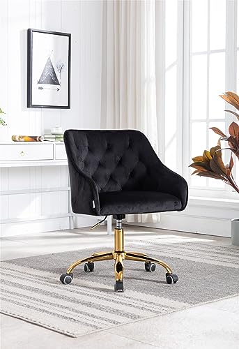 TRIPLE TREE Office Desk Chair with Wheels, Modern Swivel Shell Chair with Tufted Wide Back, Comfortable Adjustable Swivel Computer Task Chairs for Home,Office, Make Up, Bedroom, Small Space, Black…