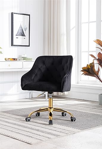TRIPLE TREE Office Desk Chair with Wheels, Modern Swivel Shell Chair with Tufted Wide Back, Comfortable Adjustable Swivel Computer Task Chairs for Home,Office, Make Up, Bedroom, Small Space, Black…
