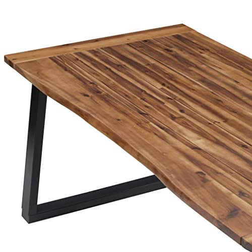 Tidyard Dining Table Acacia Wood with Oil Finish Tabletop Powder-Coated Metal Frame Accent Table for Kitchen Bistro Living Room 70.9 x 35.4 Inch