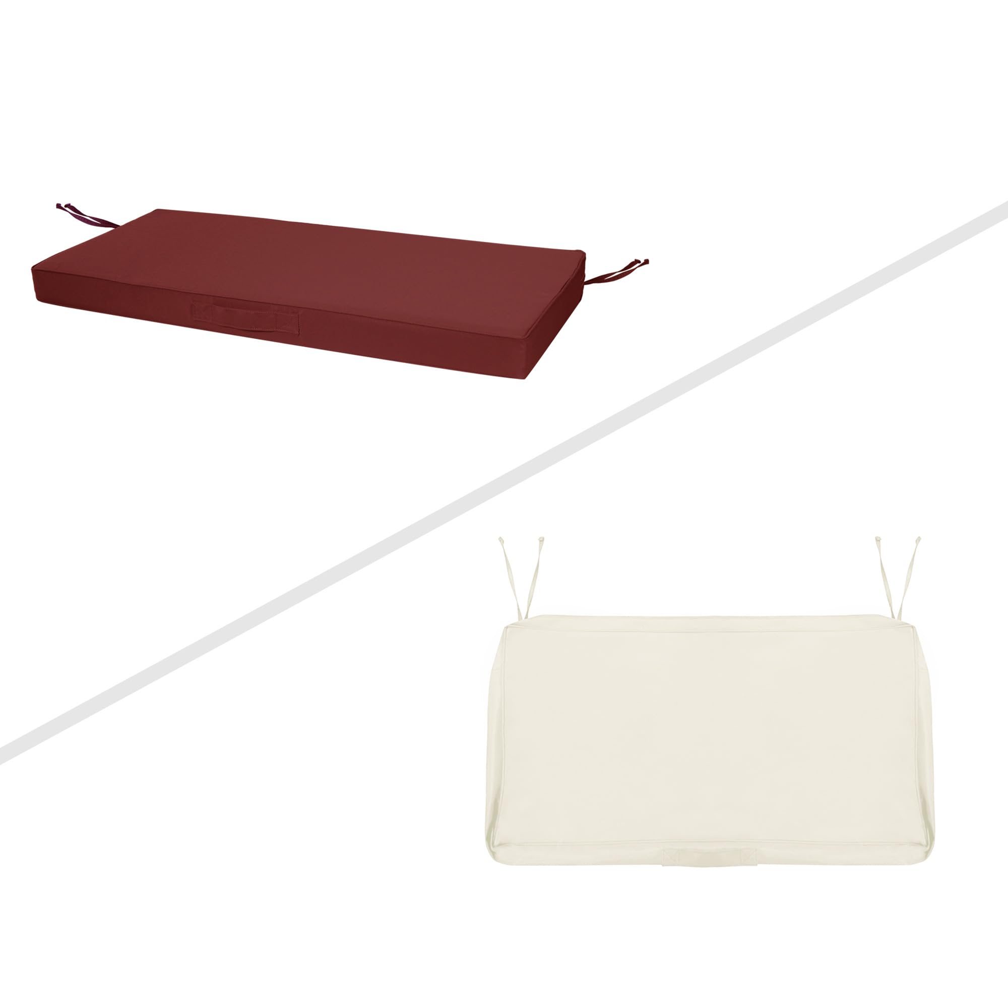 Faible Poisson Outdoor Bench Cushion and Replacement Cover, 60 x 18 Inch Waterproof Porch Swing Cushions with Handle and Anti-Slip Straps for Garden Patio Furniture