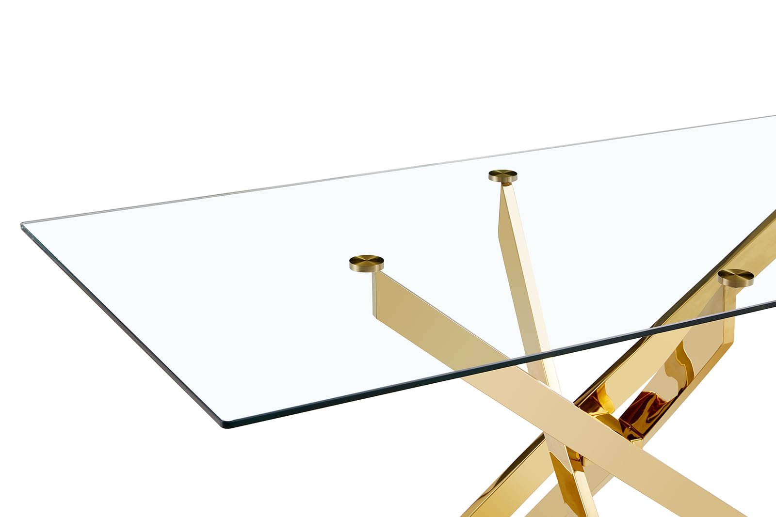 HAIZAO 63" Glass Dining Table for 4-6, Contemporary Rectangular Dining Room Table with Tempered Glass Top & Gold Finish Stainless Steel Legs, Modern Large Kitchen Table for Home Office