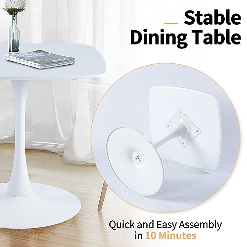 ANDORON Square Dining Table, 32 Inches Kitchen Tulip Table for 2-4 People with MDF Top and Metal Base, Modern Small Space Room Circle Table, End Table Leisure Coffee Side Table (32" - Square, White)