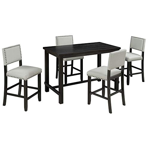 WOZNLA 6-Piece Counter Height Dining Set - Kitchen DiningTable Set with Shelf, 4 Chairs, and Bench - Versatile Dining Room and Kitchen Furniture