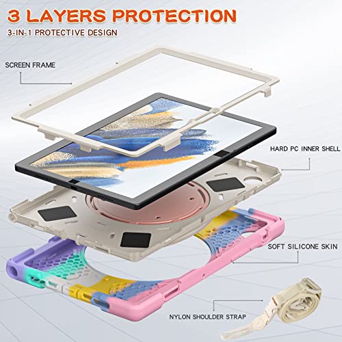 Tablet Case Cover Compatible with Samsung Galaxy Tab A8 10.5 inch 2021 (SM-X200/X205) Shockproof Kids Case,[Kickstand] [Shoulder Strap] 360 Degree Rotating Handle Stand Bracket Heavy Duty Rugged Cover